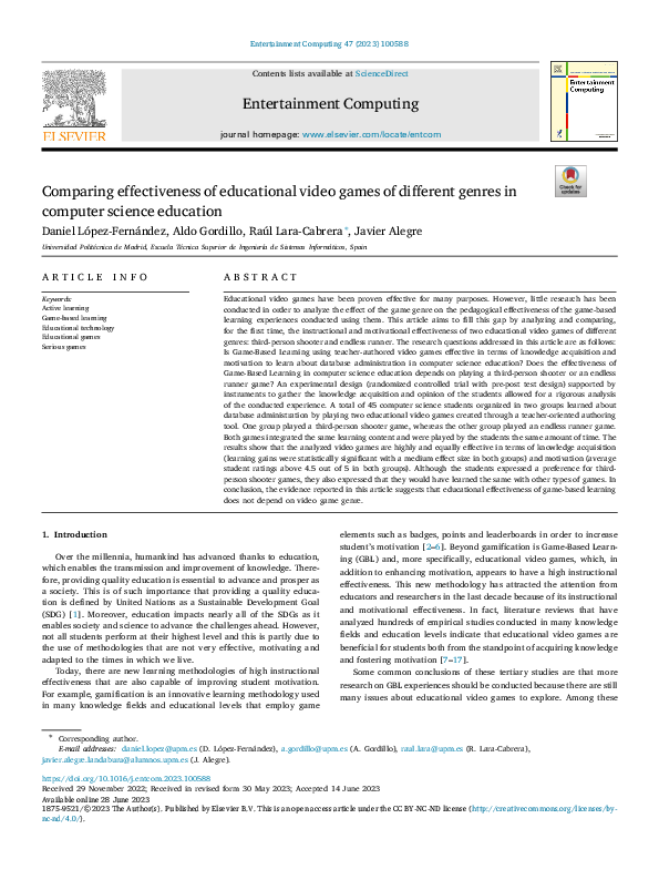 (PDF) Comparing effectiveness of educational video games of different ...