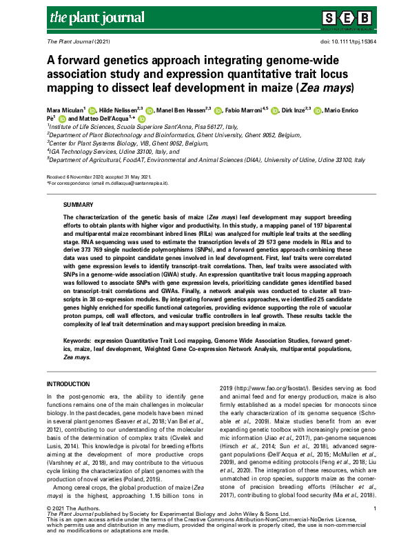 (PDF) A forward genetics approach integrating genome‐wide association study and expression ...