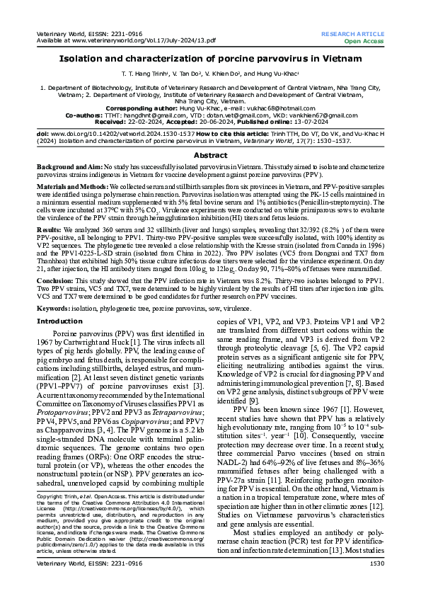 (PDF) Isolation and characterization of porcine parvovirus in Vietnam