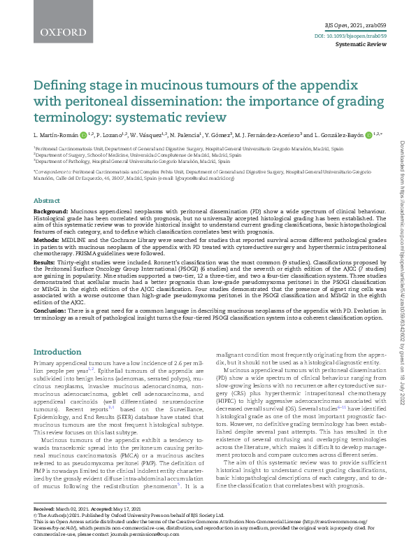 (PDF) Defining stage in mucinous tumours of the appendix with peritoneal dissemination: the ...