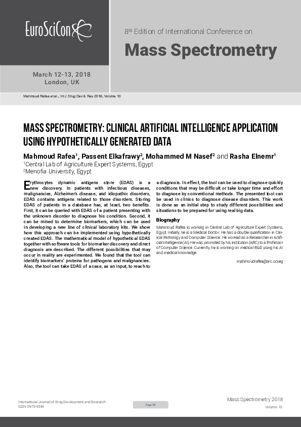 (PDF) Mass spectrometry: Clinical artificial intelligence application