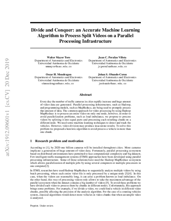 (PDF) Divide and Conquer: an Accurate Machine Learning Algorithm to Process Split Videos on a ...
