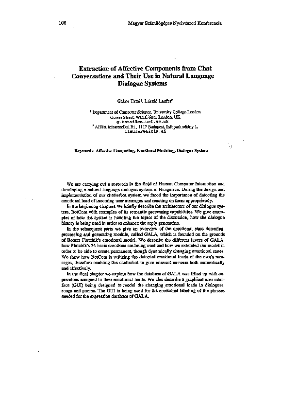 (PDF) Extraction of affective components from chat conversations and ...