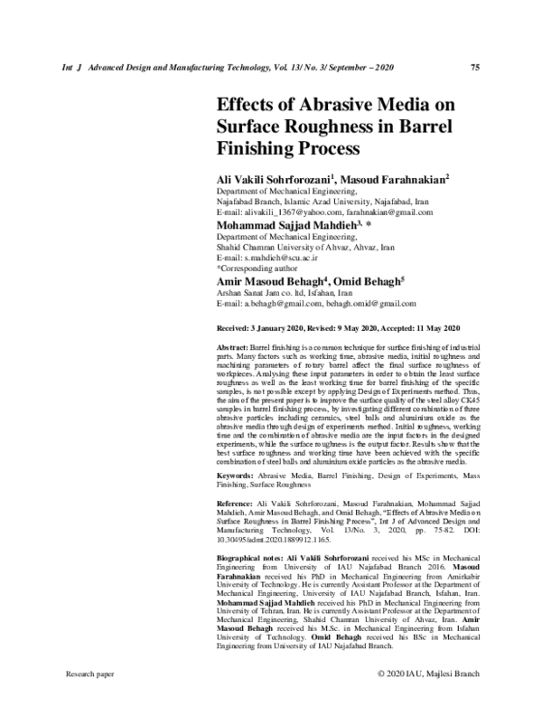 (PDF) Effects of Abrasive Media on Surface Roughness in Barrel ...