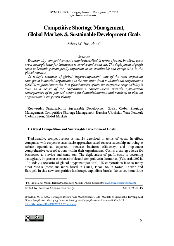 (PDF) Competitive Shortage Management, Global Markets & Sustainable ...