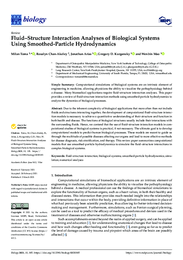 (PDF) Fluid–Structure Interaction Analyses of Biological Systems Using ...