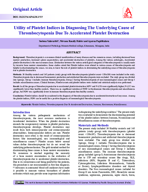 (PDF) Utility of platelet indices in diagnosing the underlying cause of ...