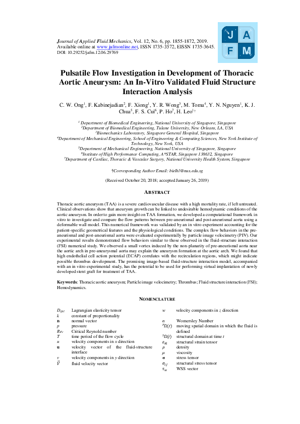 Pdf Pulsatile Flow Investigation In Development Of Thoracic Aortic Aneurysm An In Vitro