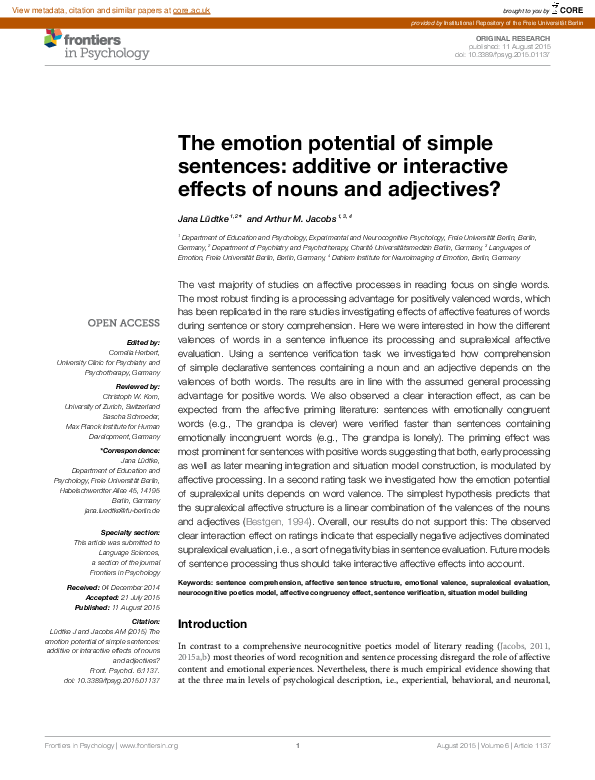 (PDF) Additive or Interactive Effects of Nouns and Adjectives?