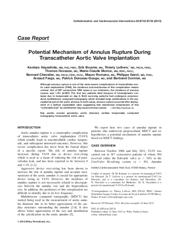 (PDF) Potential mechanism of annulus rupture during transcatheter ...
