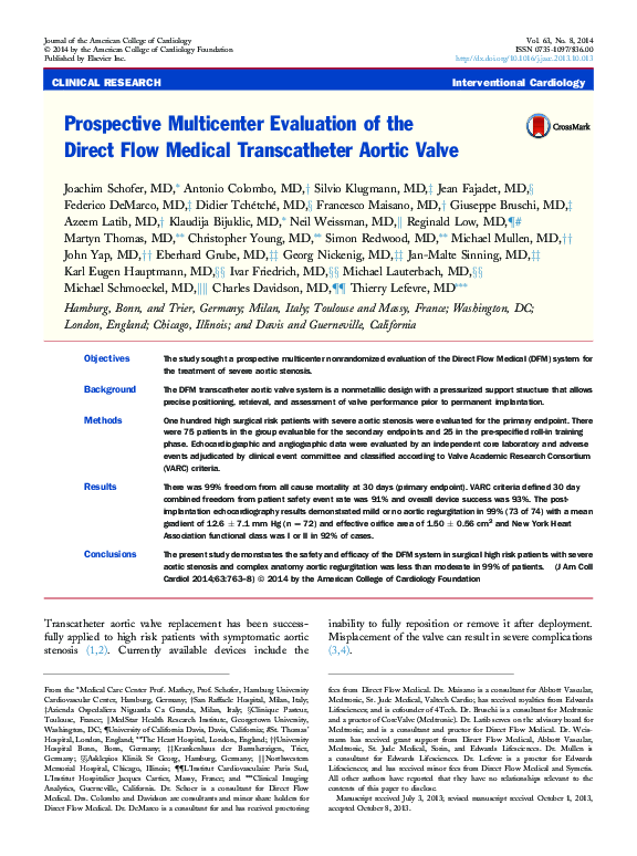 (PDF) Safety and Efficacy of Direct Flow Medical Aortic Valve