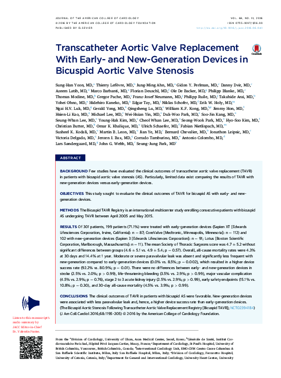 (PDF) TAVR Outcomes in Bicuspid Aortic Valve: Early vs New Devices
