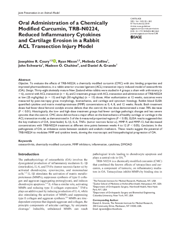 (PDF) Oral Administration of a Chemically Modified Curcumin, TRB-N0224 ...
