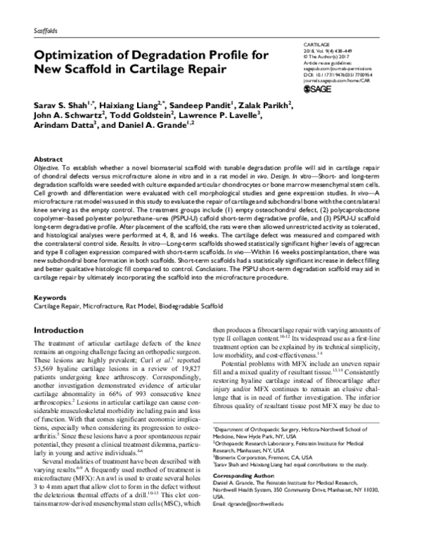 (PDF) Optimization of Degradation Profile for New Scaffold in Cartilage ...