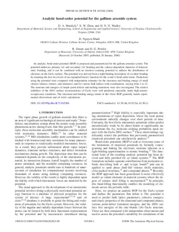 (PDF) Analytic bond-order potential for the gallium arsenide system ...