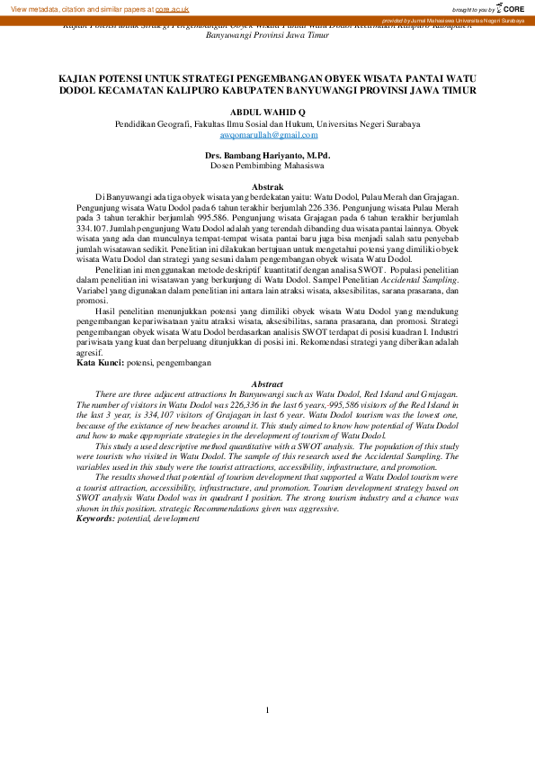 (PDF) Kajian Potensi Untuk Strategi Pengembangan Obyek Wisata Pantai ...