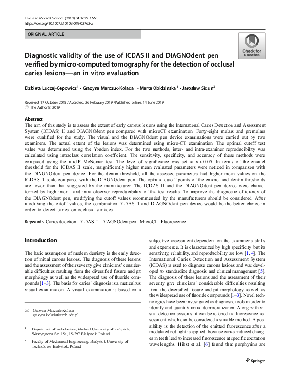 Pdf An In Vivo And In Vitro Investigation Of The Use Of Icdas Diagnodent Pen And Cariescan