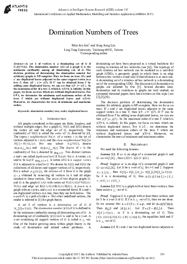 (PDF) Domination Numbers of Trees