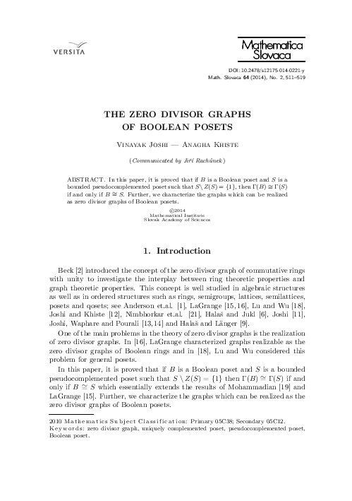 (PDF) The zero divisor graphs of Boolean posets (PDF) The zero divisor graphs of Boolean posets