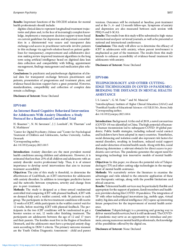 (PDF) An Internet-Based Cognitive Behavioral Intervention for Adolescents With Anxiety Disorders ...