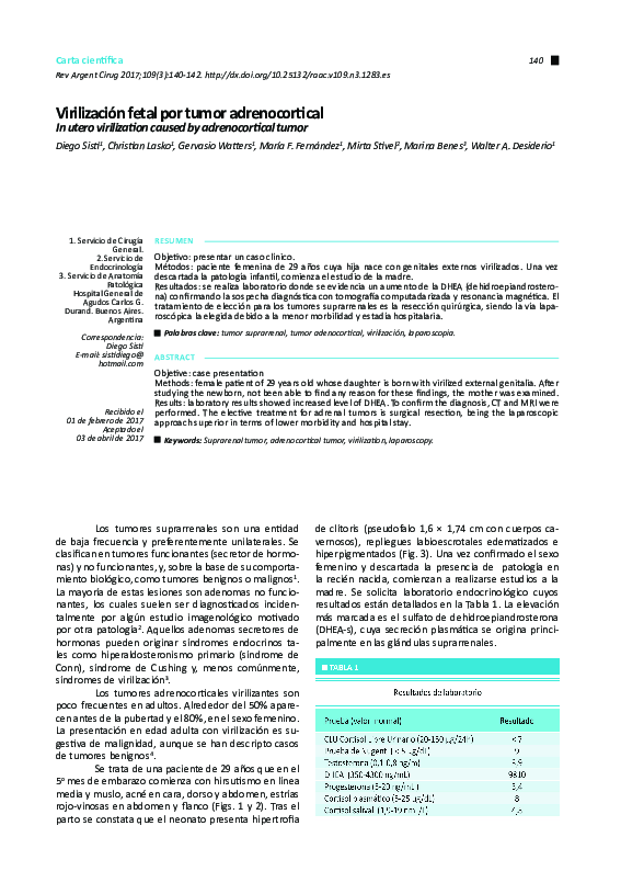 (PDF) Virilización fetal por tumor adrenocortical