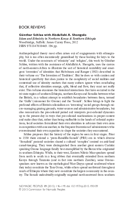 (PDF) Review of Günther Schlee with Abdullahi A. Shongolo, Islam and ...