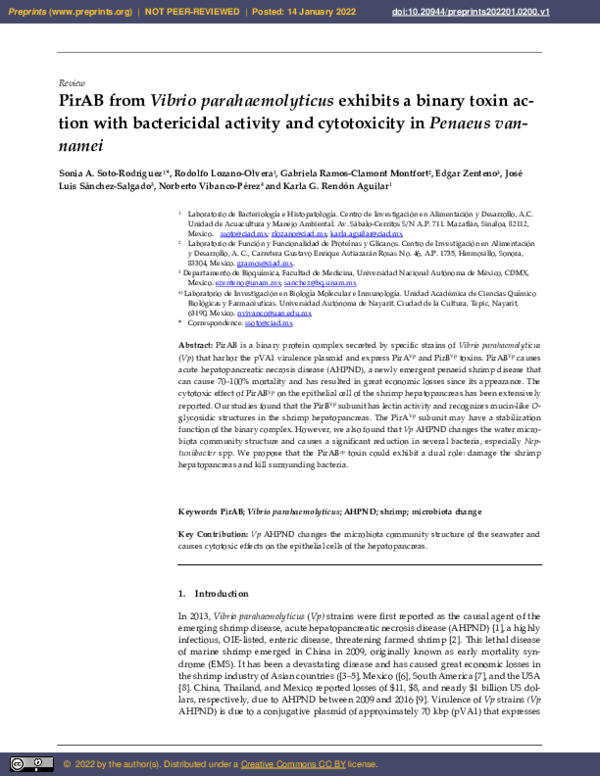 (PDF) PirAB from Vibrio parahaemolyticus Exhibits a Binary Toxin Action ...