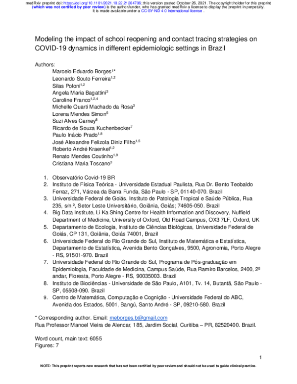 Pdf Modeling The Impact Of School Reopening And Contact Tracing