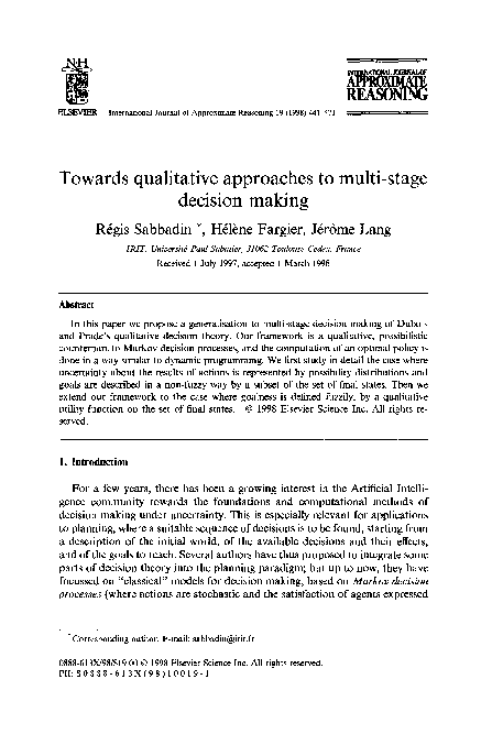 (PDF) Towards qualitative approaches to multi-stage decision making ...