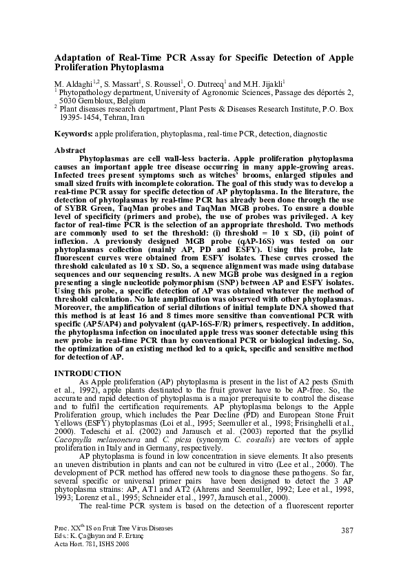 (PDF) Adaptation of Real-Time PCR Assay for Specific Detection of Apple ...