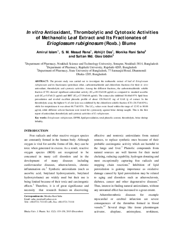 (PDF) Antioxidant, Thrombolytic, and Cytotoxic Effects of Erioglossum rubiginosum Extracts