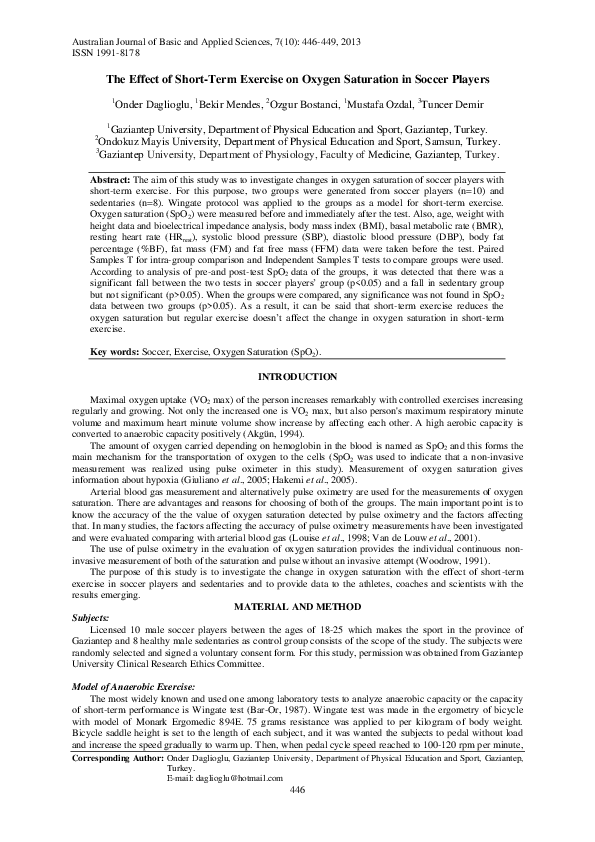 (PDF) The Effect of Short-Term Exercise on Oxygen Saturation in Soccer ...