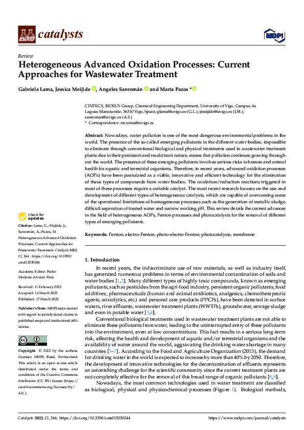 (PDF) Heterogeneous Advanced Oxidation Processes: Current Approaches ...