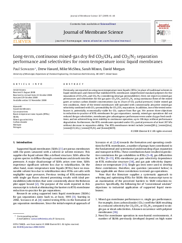 Pdf Long Term Continuous Mixed Gas Dry Fed Co2 Ch4 And Co2 N2