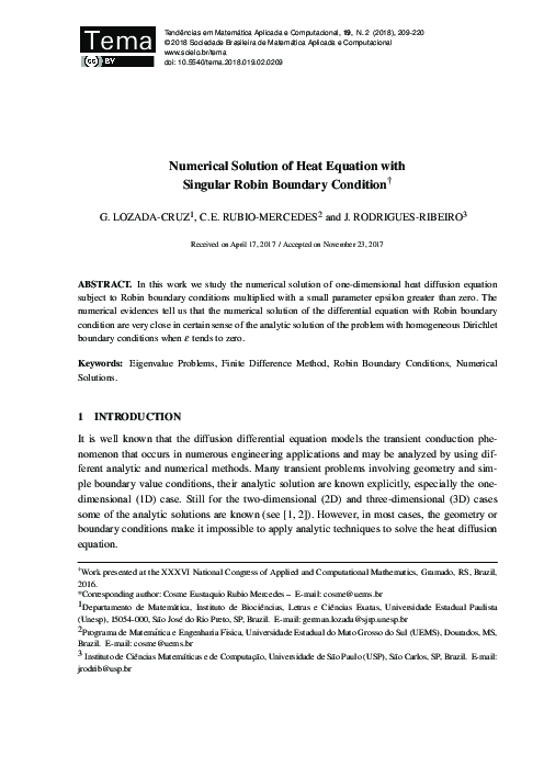 (PDF) Numerical Solution of Heat Equation with Singular Robin Boundary Condition