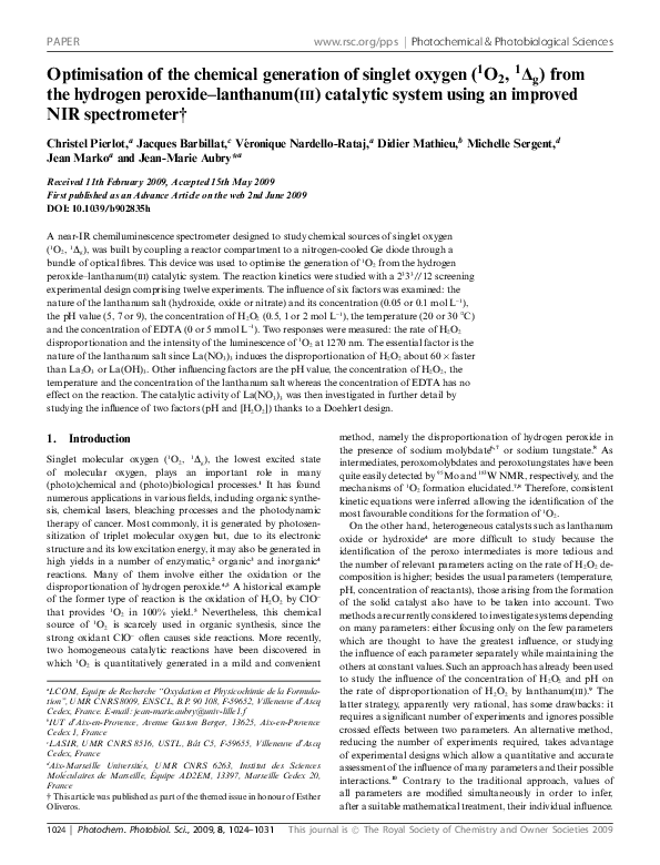 (PDF) Optimisation of the chemical generation of singlet oxygen (1O2 ...