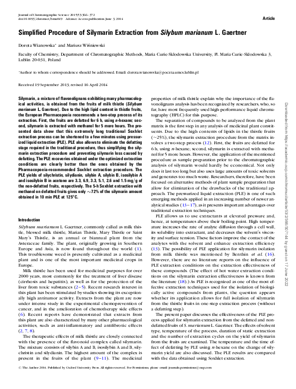 (PDF) Simplified procedure of silymarin extraction from Silybum ...
