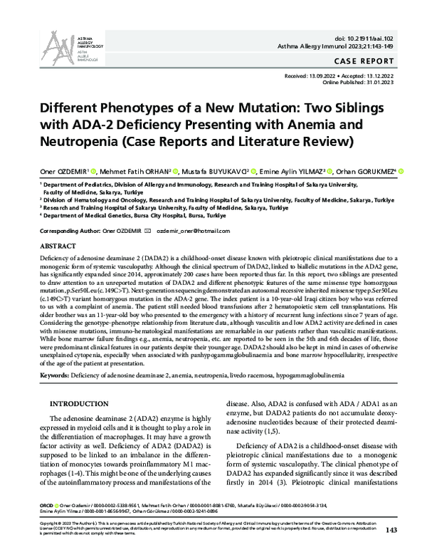 (PDF) Different Phenotypes of a New Mutation: Two Siblings with ADA-2 Deficiency Presenting with ...
