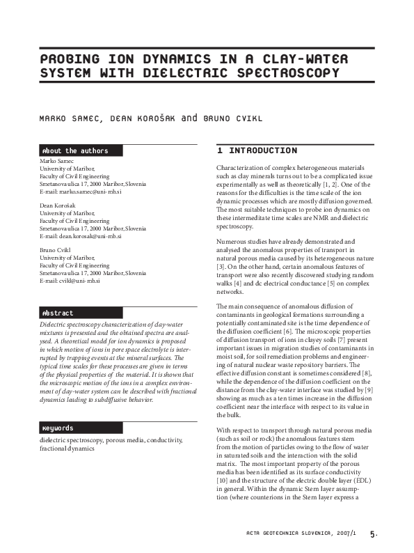 (PDF) Probing ion dynamics in a clay-water system with dielectric spectroscopy