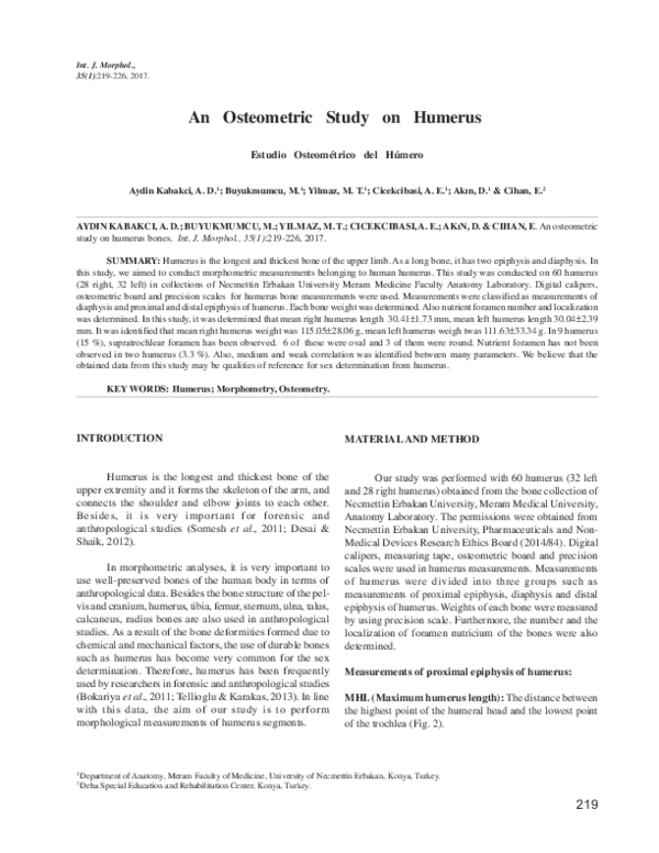 (PDF) An Osteometric Study on Humerus