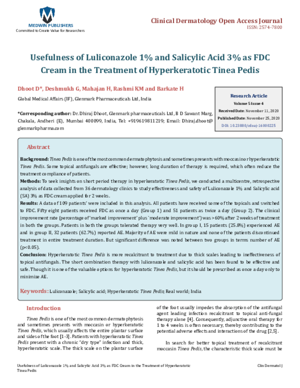 (PDF) Usefulness of Luliconazole 1% and Salicylic Acid 3% as FDC Cream ...
