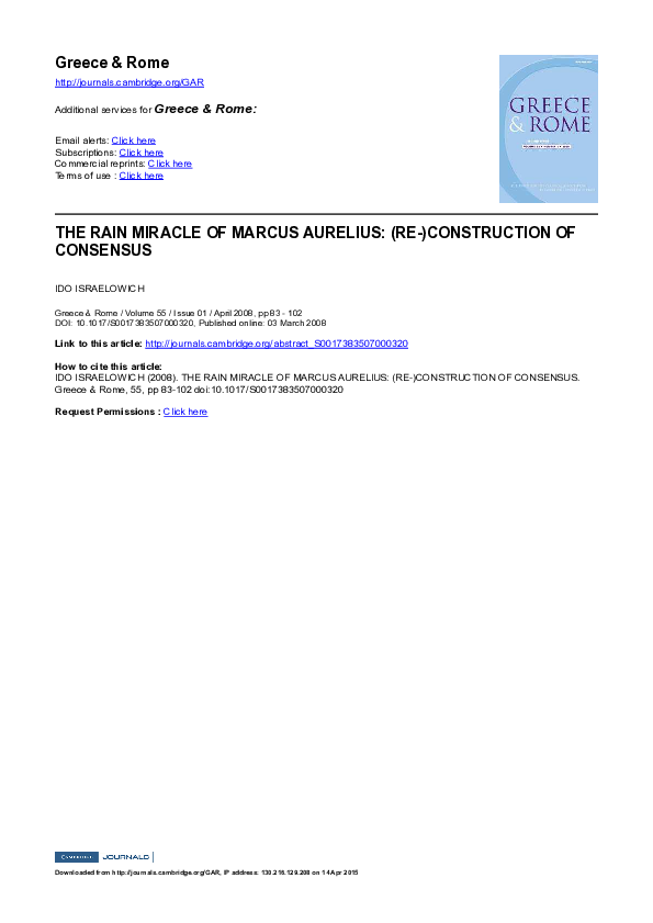 (PDF) The Rain Miracle of Marcus Aurelius: (Re-)Construction of Consensus