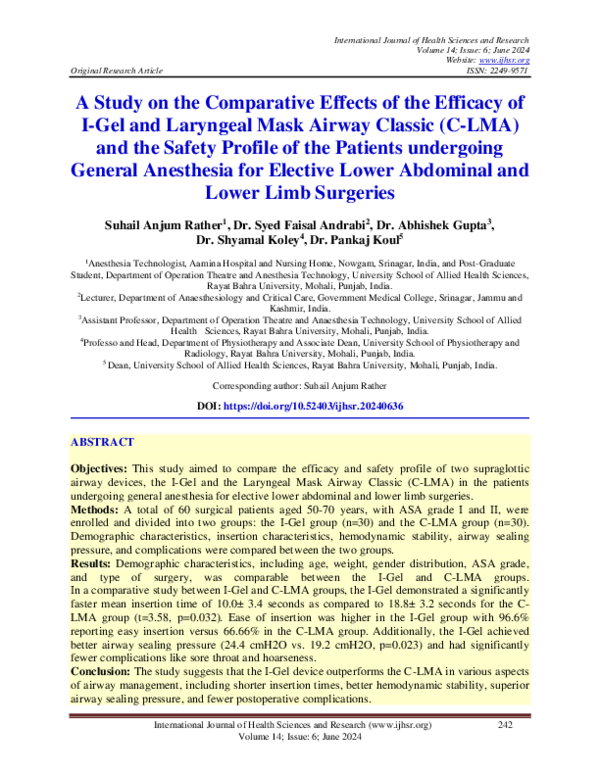 (PDF) A Study on the Comparative Effects of the Efficacy of I-Gel and ...