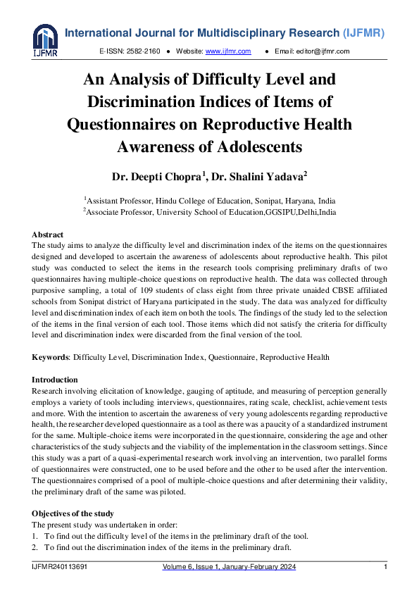 (PDF) An Analysis of Difficulty Level and Discrimination Indices of ...