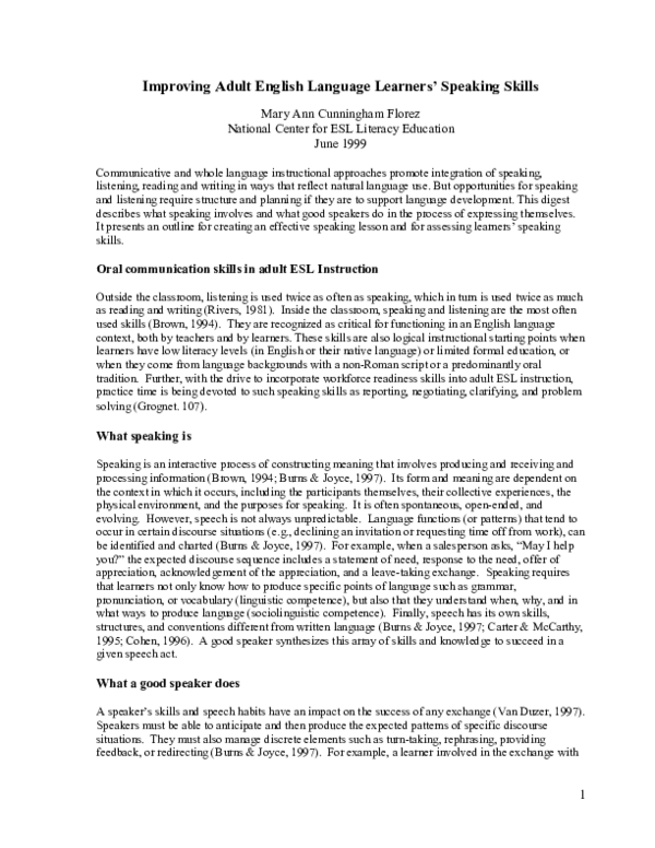 (PDF) Improving adult English language learners' speaking skills