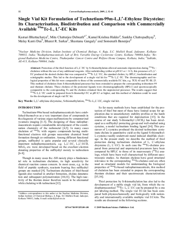 (PDF) Single Vial Kit Formulation of Technetium-99m-L,L -Ethylene ...