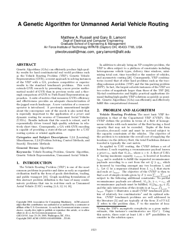 (PDF) A genetic algorithm for unmanned aerial vehicle routing