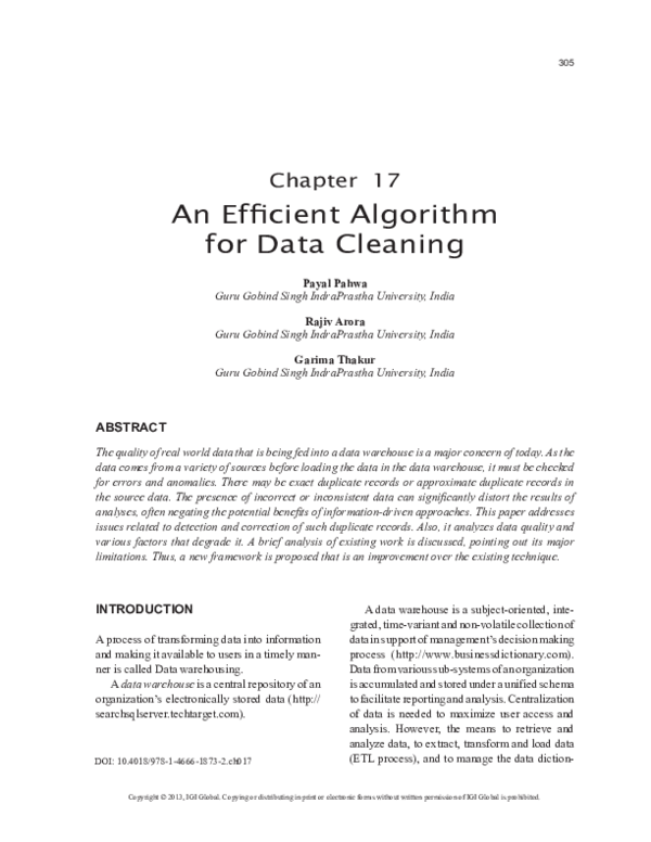 (PDF) An Efficient Algorithm for Data Cleaning