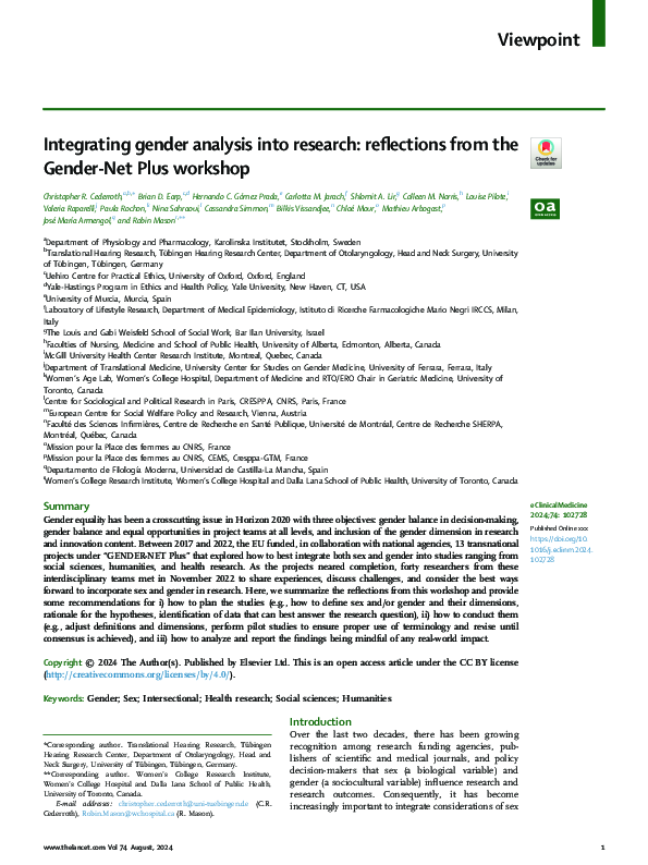 (PDF) Integrating gender analysis into research: reflections from the ...