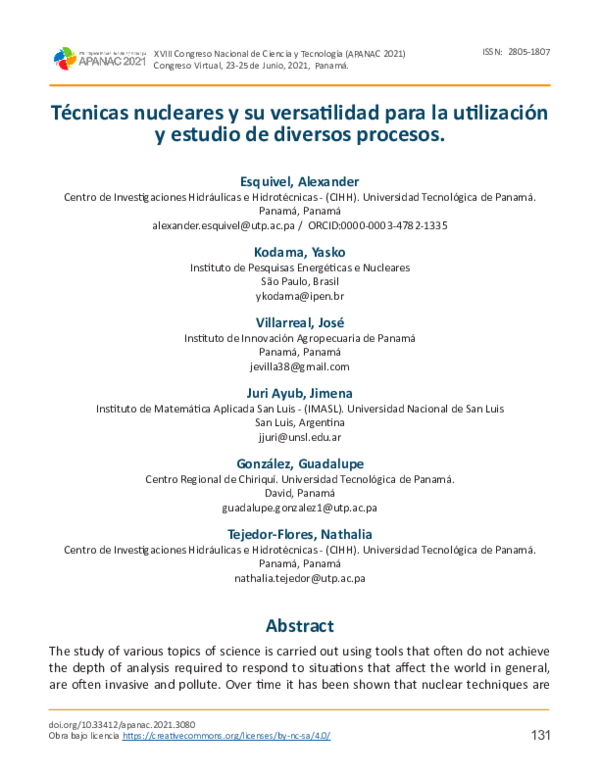 (PDF) Técnicas nucleares y su versatilidad para la utilización y ...